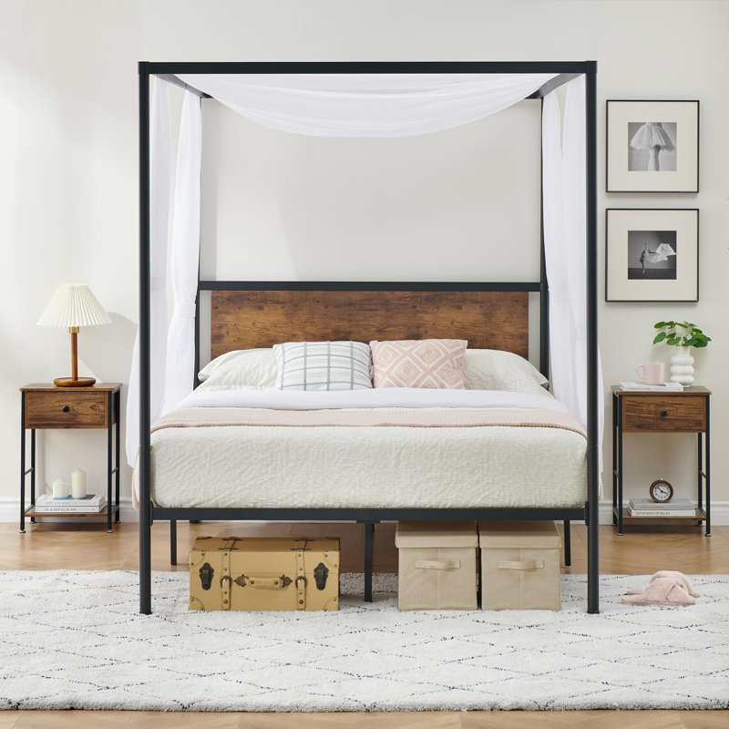 17 Stories Stylish Black Queen Size Canopy Bed Frame With 12.4 Inch Storage Clearance Wayfair